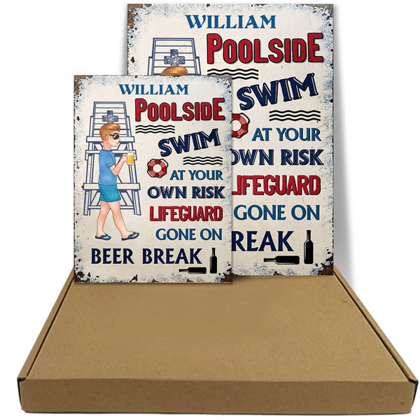 Pool Custom Metal Sign Lifeguard Gone On A Beer Break Personalized Gif ...