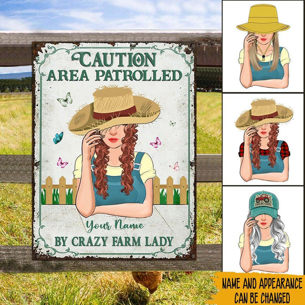 Farm Girl Custom Metal Sign Caution Area Patrolled By Crazy Farm Lady ...