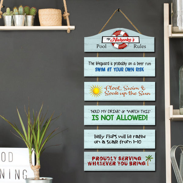 Pool Custom Wooden Sign Family Pool Rules Personalized Gift - PERSONAL84